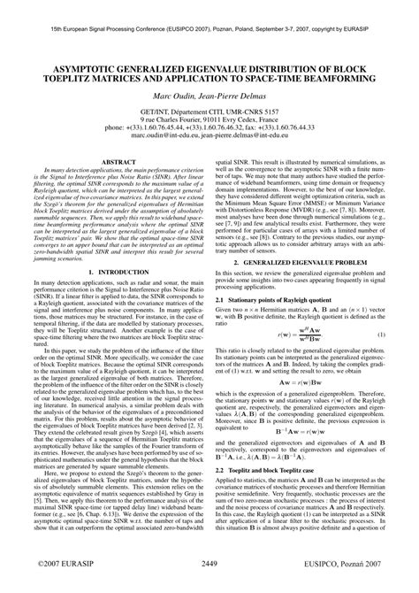 pdf asymptotic generalized eigenvalue distribution of block toeplitz matrices and application