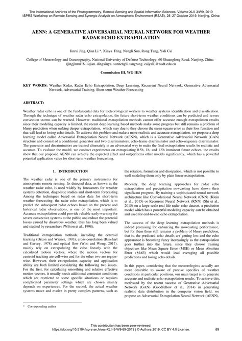 Pdf Aenn A Generative Adversarial Neural Network For Weather Radar Echo Extrapolation