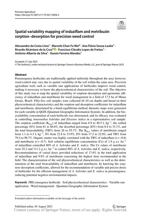 Spatial Variability Mapping Of Indaziflam And Metribuzin Sorptiondesorption For Precision Weed