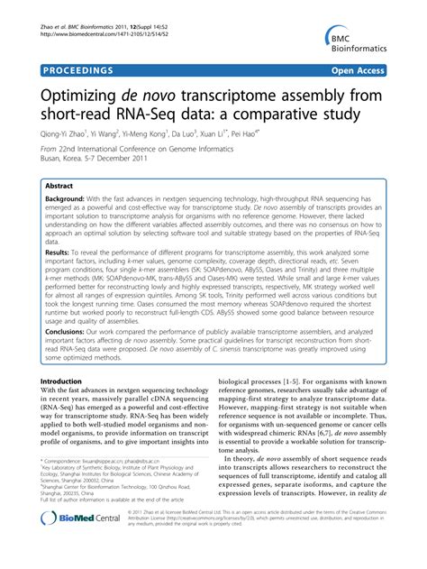 Pdf Optimizing De Novo Transcriptome Assembly From Short Read Rna Seq