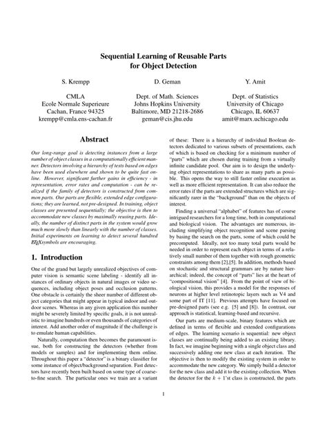 Pdf Sequential Learning Of Reusable Parts For Object Detection