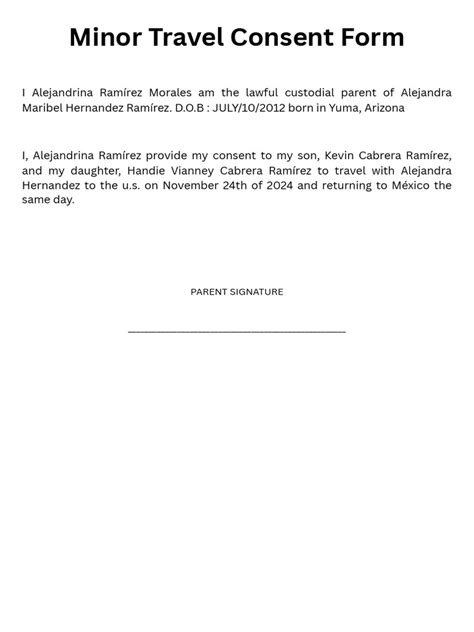 Minor Travel Consent Form Pdf