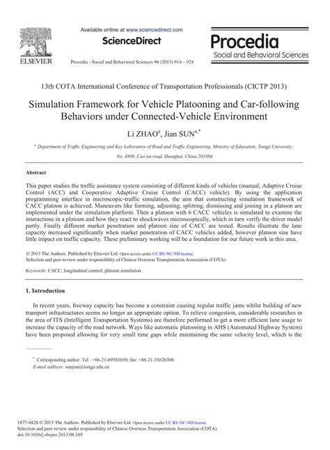 Pdf Simulation Framework For Vehicle Platooning And Car Following Behaviors Under Connected