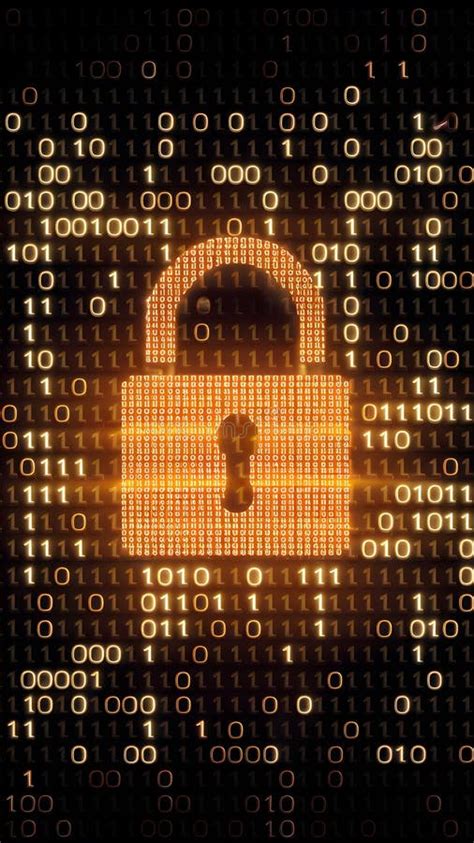 digital padlock surrounded by binary code glowing orange symbolizing