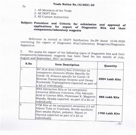 Applications For Export Of Diagnostic Kits And Their Components Ca Cult