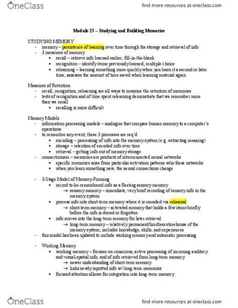 Psych101 Textbook Notes Winter 2013 Chapter 23 Sensory Memory