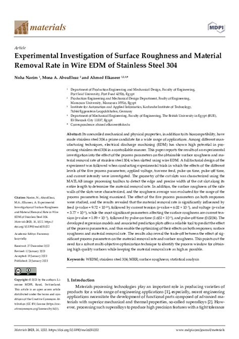 Pdf Experimental Investigation Of Surface Roughness And Material Removal Rate In Wire Edm Of