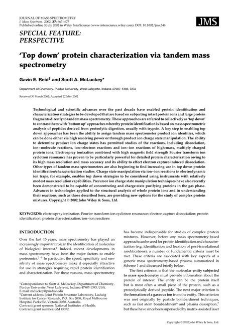 Pdf Top Down Protein Characterization Via Tandem Mass Spectrometry
