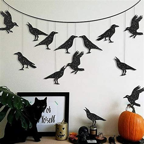 Decoraciones De Cuervos Negros Con Purpurina Para árbol Gótico De