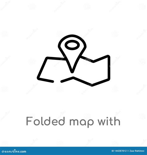 Outline Folded Map With Position Mark Vector Icon Isolated Black Simple Line Element