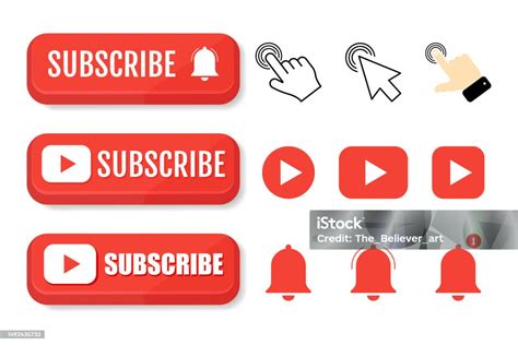 구독 벨 버튼 및 손 커서 빨간 버튼은 채널 블로그를 구독합니다 소셜 미디어 배경 마케팅 흰색 배경에 벡터 그림입니다 모금에 대한 스톡 벡터 아트 및 기타 이미지 Istock