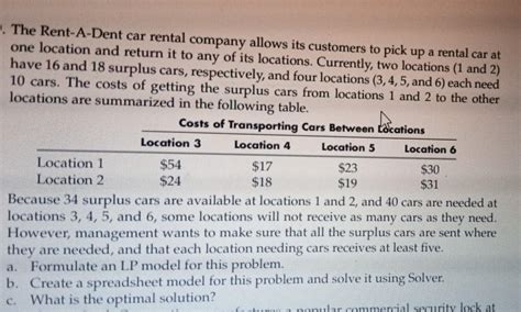 Solved The Rent-A-Dent car rental company allows its | Chegg.com