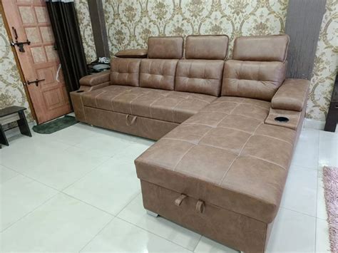 4 Seater Wooden L Shape Sofa Cum Bed With Lounger At ₹ 34000piece In Hyderabad