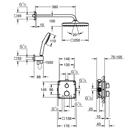 Grohe Grohtherm 34871000 душ система 1 2 вградена термостат 250 мм хром Emag Bg