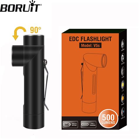⊹boruit V5s Mini Edc Flashlight 12 Lighting Modes Flashlight Usb