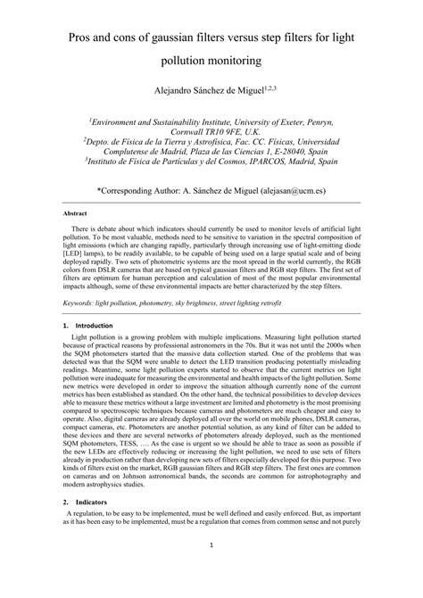Pdf Pros And Cons Of Gaussian Filters Versus Step Filters For Light Pollution Monitoring