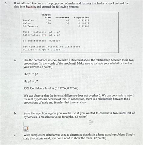 Solved It Was Desired To Compare The Proportion Of Males Chegg Com