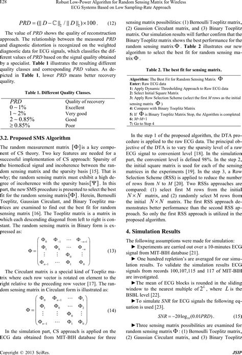 Robust Low Power Algorithm For Random Sensing Matrix For Wireless Ecg