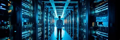 Data Center Technician Working With Server Equipment Generative Ai Stock Image Image Of