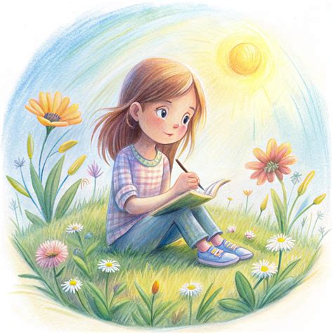 A Drawing Of A Girl Reading A Book In A Field Of Flowers Premium Ai