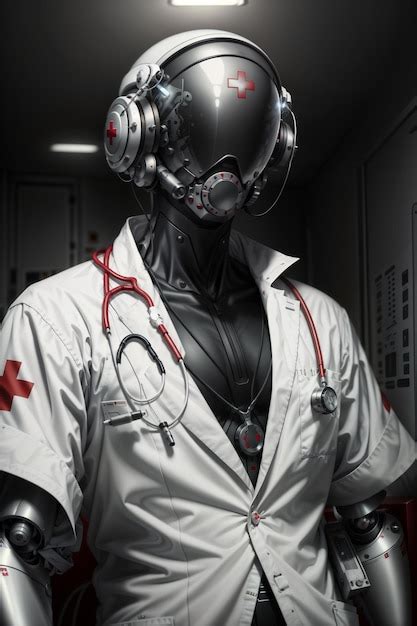 Premium Ai Image A Medical Robot With A Red Cross On His Head