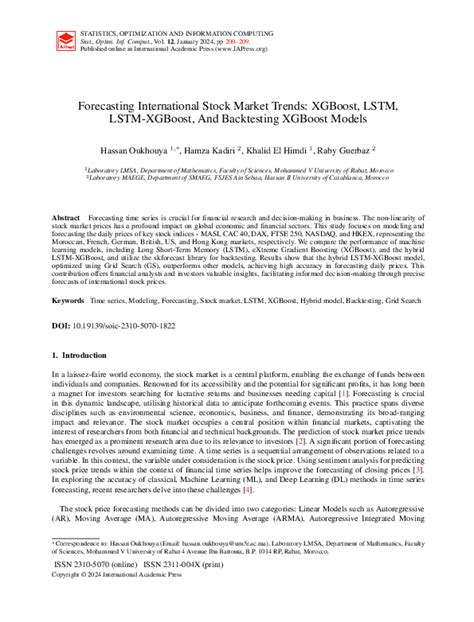 Pdf Forecasting International Stock Market Trends Xgboost Lstm Lstm Xgboost And