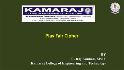 Playfair Cipher Cryptography And Network Security Pptx