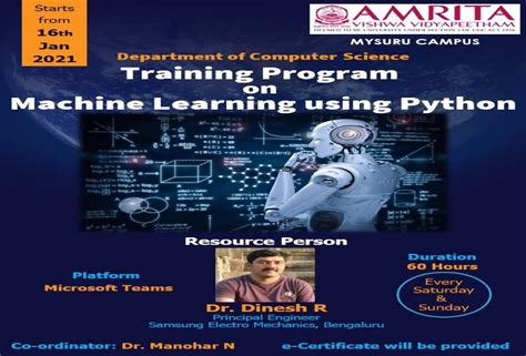 workshop on machine learning using python amrita vishwa vidyapeetham