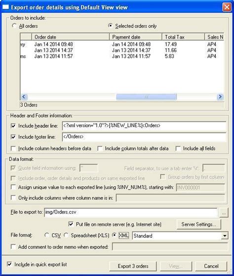 Exporting Orders Details
