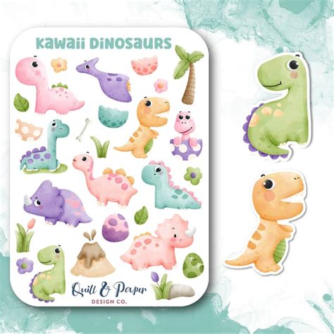 Kawaii Dino Stickers Etsy