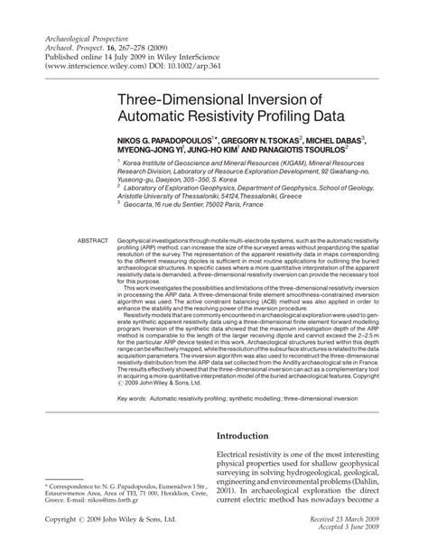 Pdf 3d Inversion Of Automated Resistivity Profiling Arp Data