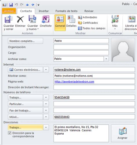 Curso de gestión de contactos con Office Crear contactos en Outlook