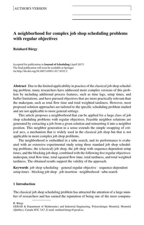 Pdf A Neighborhood For Complex Job Shop Scheduling Problems With