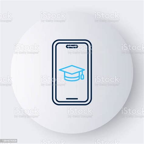 흰색 배경에 격리 된 화면 스마트 폰 아이콘에 라인 졸업 모자 온라인 학습 또는 E러닝 개념 다채로운 개요 개념 벡터 Brand Name Smart Phone에 대한 스톡