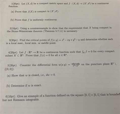 Solved 120pt Let X D Be A Compact Metric Space And F