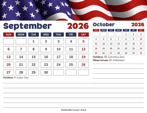 September 2026 Calendar With Holidays United States