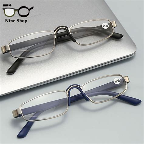 Small Square Frame Reading Glasses Anti Blue Metal Older Eyeglasses