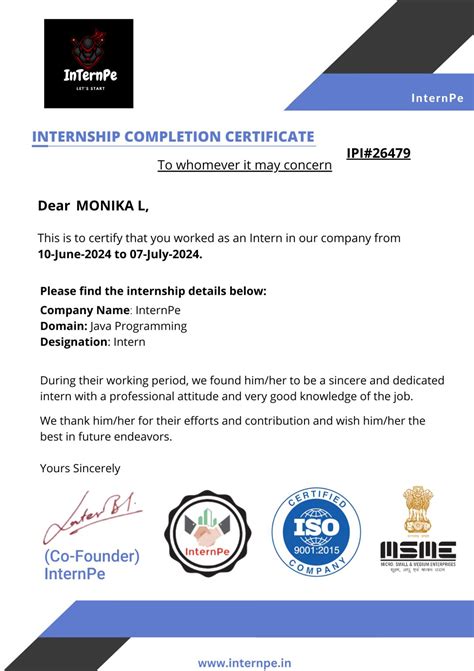 Monika L On Linkedin Internpe Internpe Java Programming