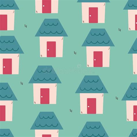 Seamless Pattern Cartoon House Cute Building Pattern For Wallpaper Background Stock Vector