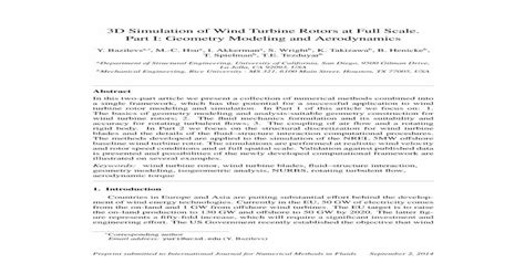 Pdf 3d Simulation Of Wind Turbine Rotors At Full Scale Part I Jmchsu Files Bazilevs Et Al