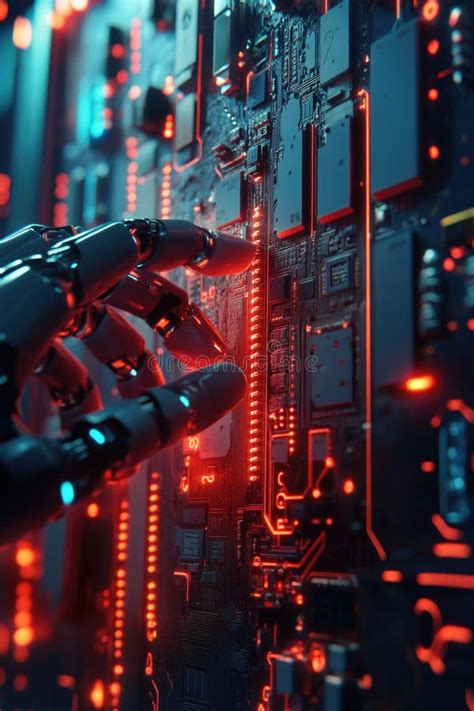 A Robotic Hand Interacting With A Electronic Circuit Board Stock Image Image Of Board