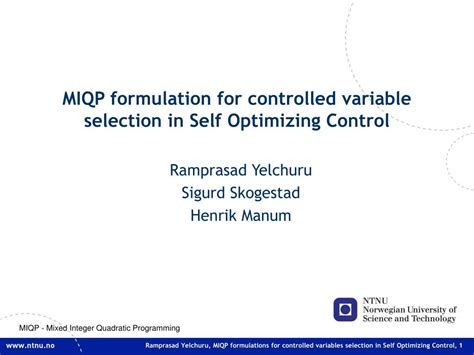 Ppt Miqp Formulation For Controlled Variable Selection In Self