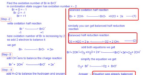 Free Online Help Balance The Ionic Equation By Half Reaction Method O3 Br O2 BrO