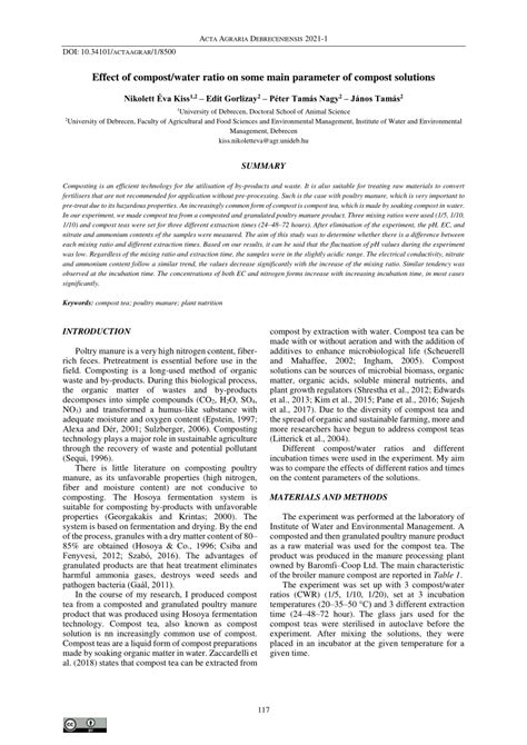 Pdf Effect Of Compostwater Ratio On Some Main Parameter Of Compost Solutions