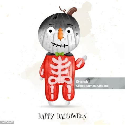 무서운 수채화 할로윈 아이 호박 의상 해피 할로윈 수채화 벡터 일러스트 레이 션 공포 무서움에 대한 스톡 벡터 아트 및 기타 이미지 공포 무서움 귀신 등장인물