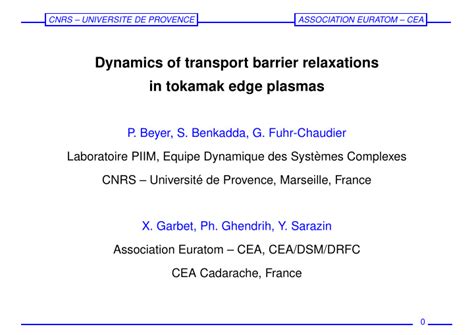 [ppt] Dynamics Of Transport Barrier Relaxations In Tokamak Edge Plasmas P Powerpoint
