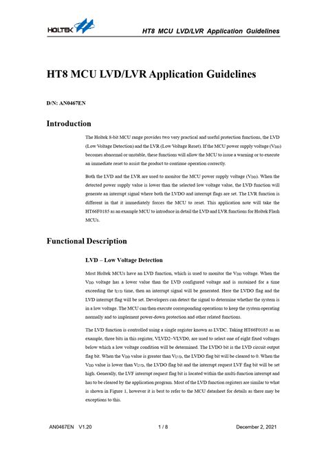 holtek ht8 mcu lvd lvr application guidelines low voltage detection and reset functions