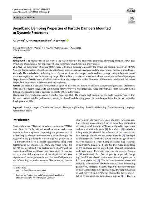 PDF Broadband Damping Properties Of Particle Dampers Mounted To Dynamic Structures