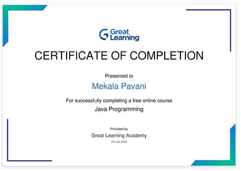 Completed Java Course At Great Learning Mekala Pavani Posted On The