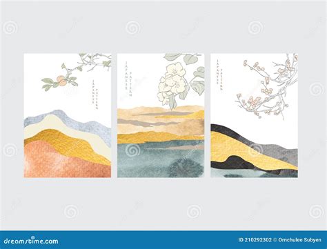 Abstract Art Background With Japanese Icon And Pattern Vector Watercolor Texture Elements With